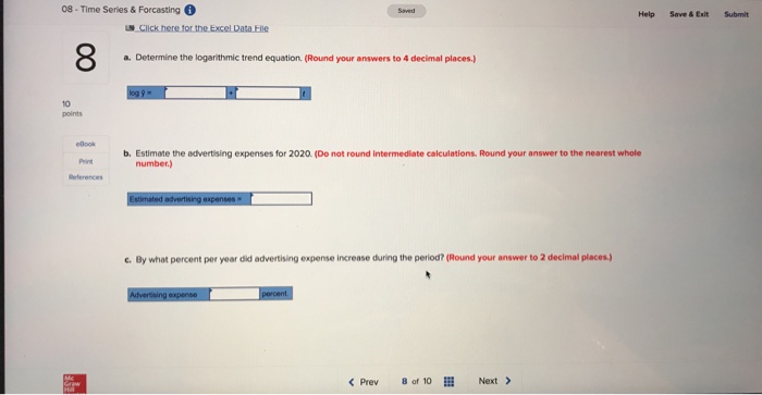 Solved 08-Time Series & Forcasting O Help Save & Exit Submi | Chegg.com