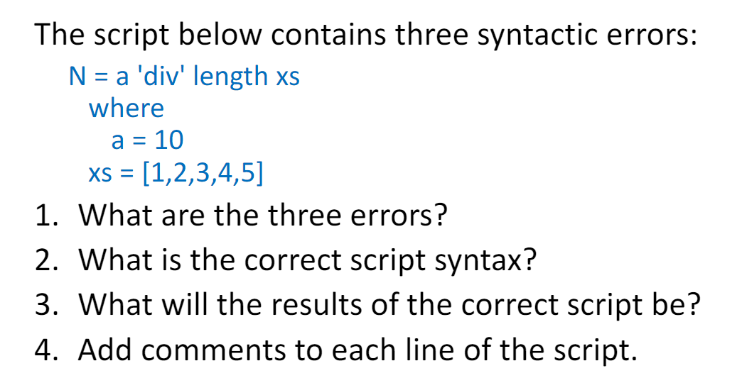 Solved The script below contains three syntactic errors: N= | Chegg.com