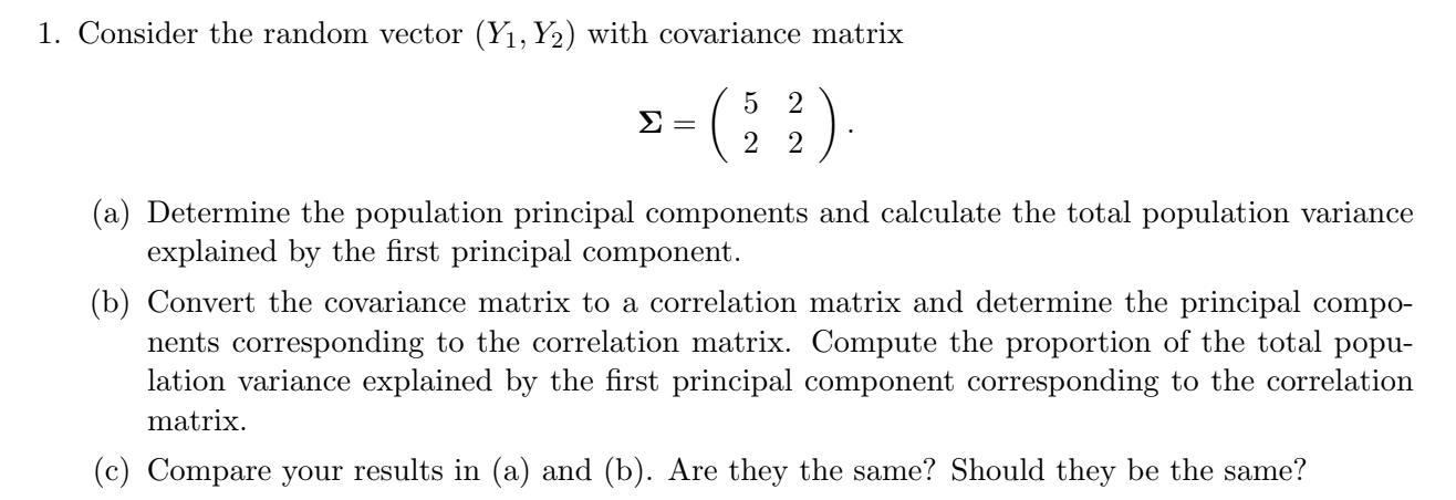 1. Consider the random vector (Y1,Y2) with covariance | Chegg.com
