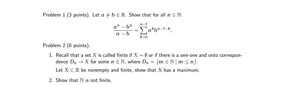 Solved Problem 1 (3 points). Let a =b∈R. Show that for all | Chegg.com