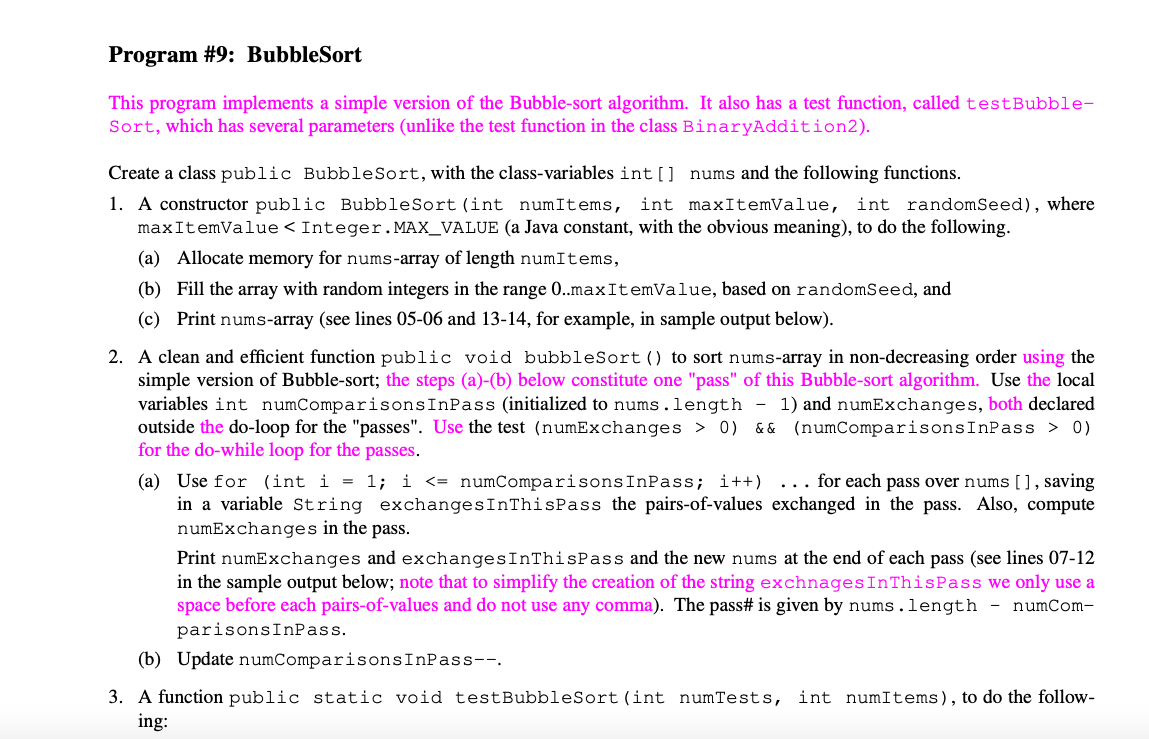 Solved Program #9: BubbleSort This program implements a | Chegg.com