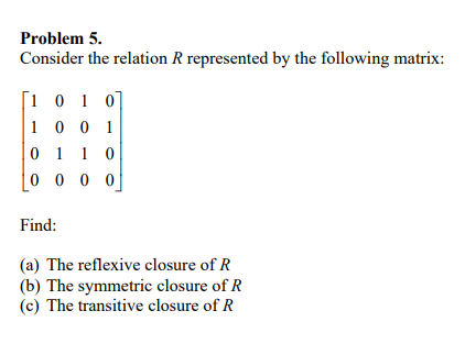 Solved Problem 5. Consider the relation represented by the | Chegg.com