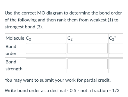Solved Use the correct MO diagram to determine the bond | Chegg.com
