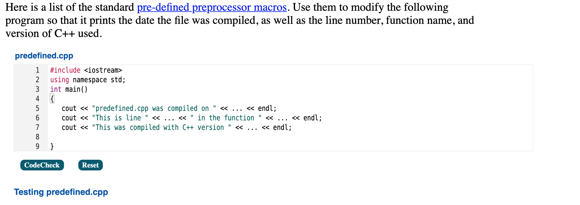 Solved part 1: Here is a list of the standard pre-defined | Chegg.com