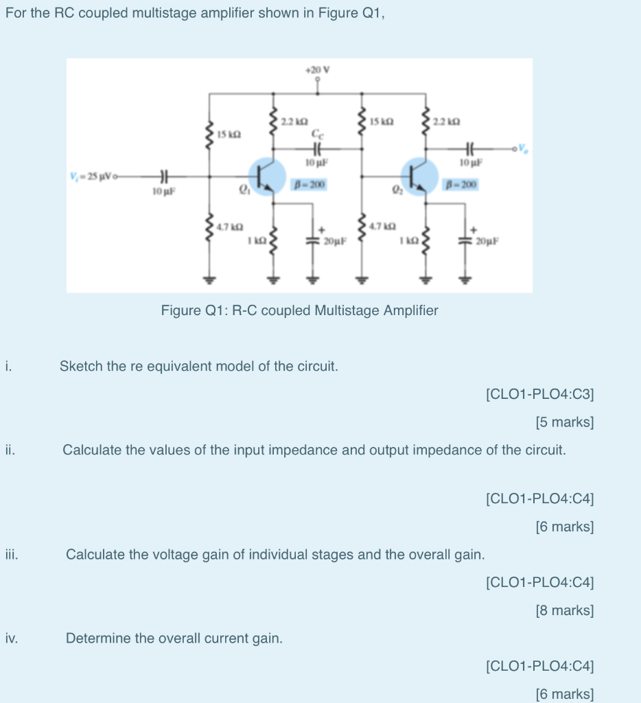 Solved For the RC coupled multistage amplifier shown in | Chegg.com
