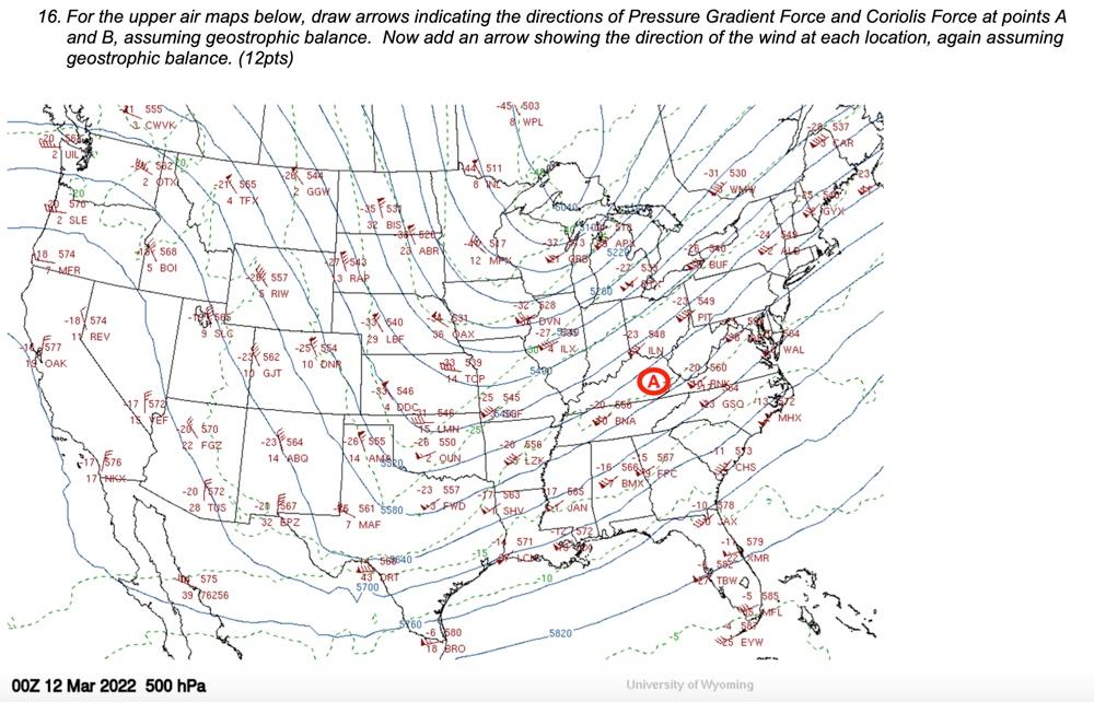 Solved 16. For the upper air maps below, draw arrows | Chegg.com