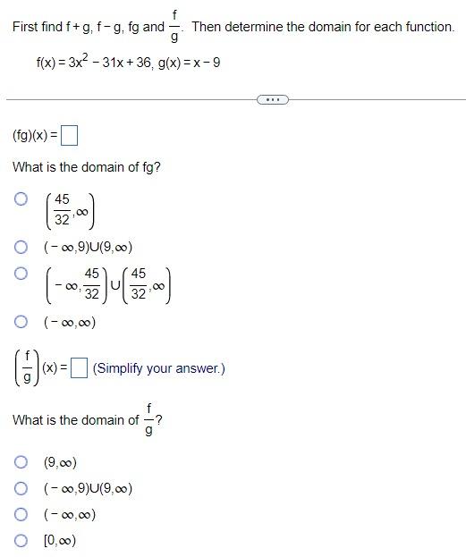 Solved First find f+g,f−g,fg and gf. Then determine the | Chegg.com