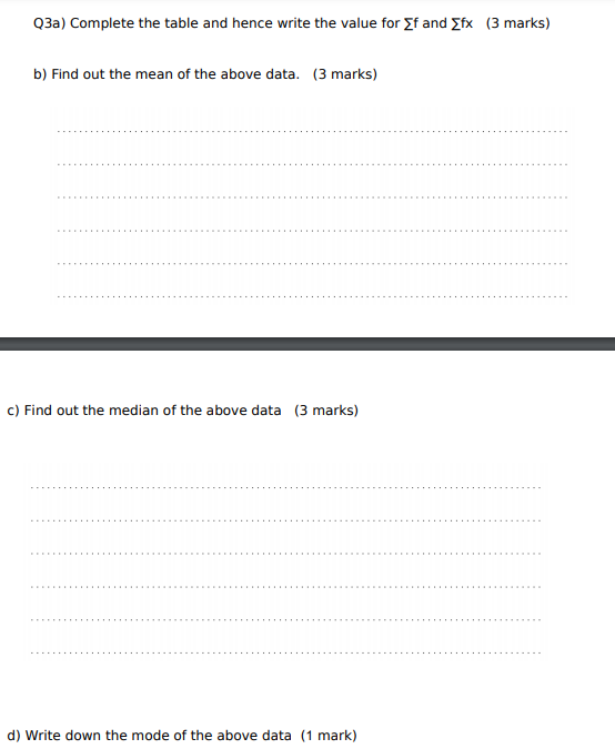 Q3a) Complete the table and hence write the value for | Chegg.com