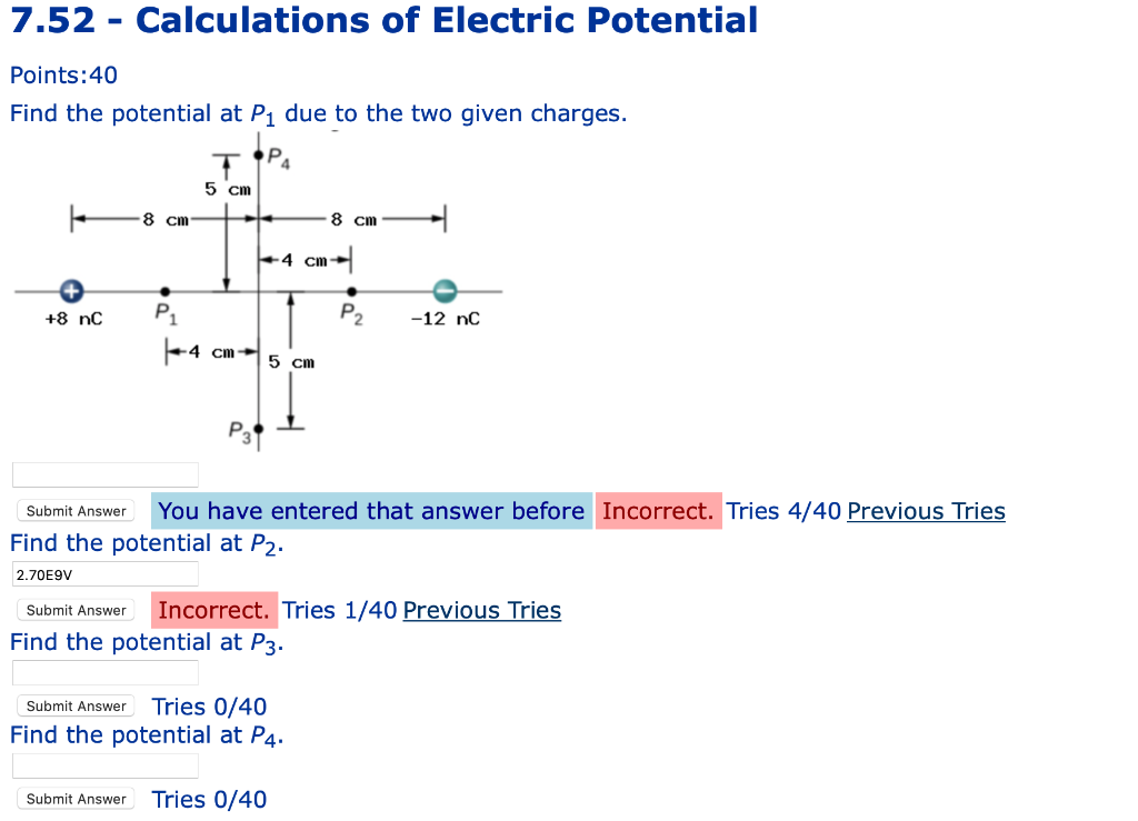 Solved 7.52 - Calculations of Electric Potential Points: 40 | Chegg.com