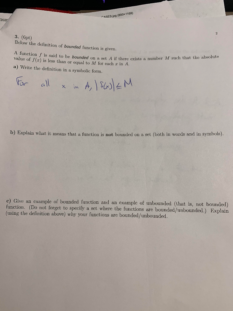 Solved A function f is said to be bounded on a set A if | Chegg.com