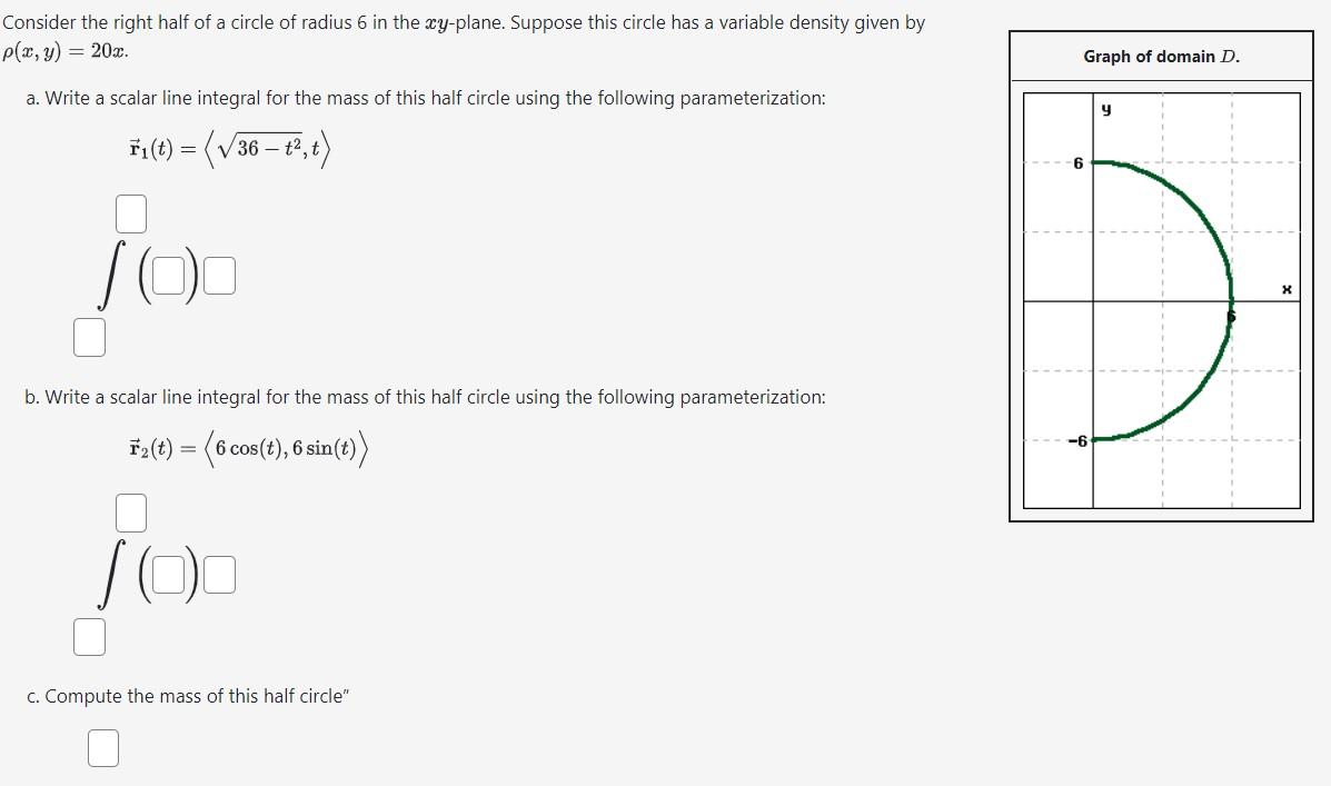 Solved Consider the right half of a circle of radius 6 in | Chegg.com