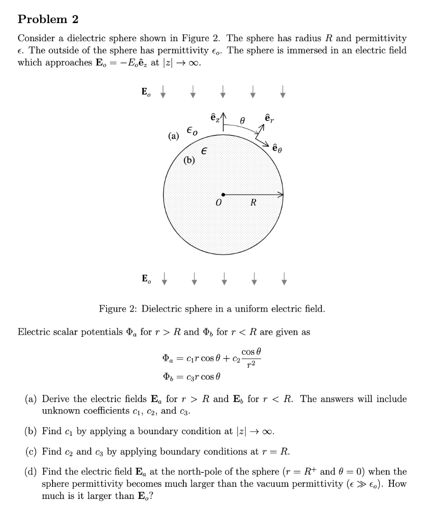 Solved Problem 2 Consider a dielectric sphere shown in | Chegg.com