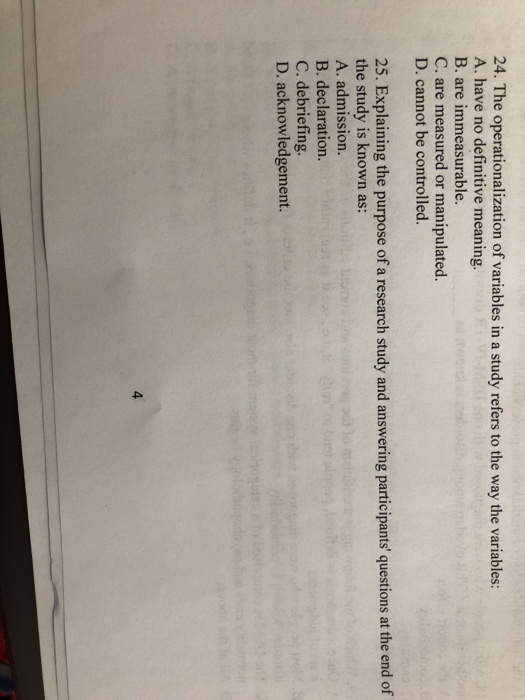 Solved 24. The operationalization of variables in a study | Chegg.com