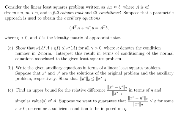 Consider the linear least squares problem written as | Chegg.com