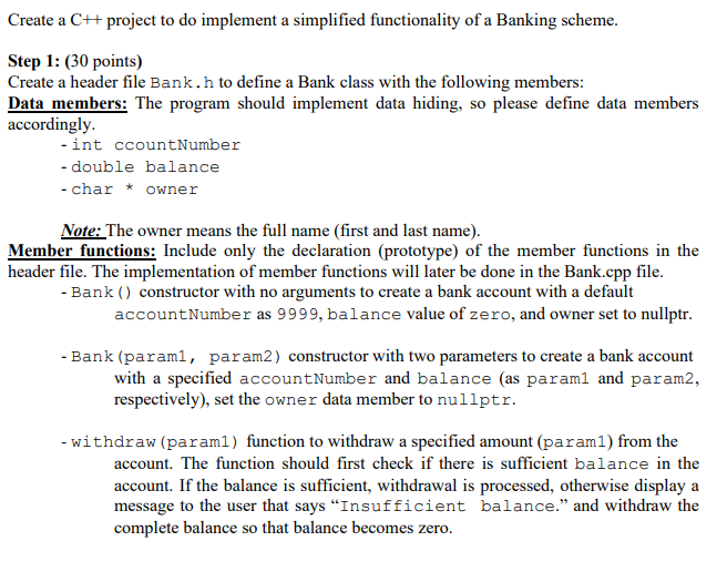 Solved Create a C++ project to do implement a simplified | Chegg.com