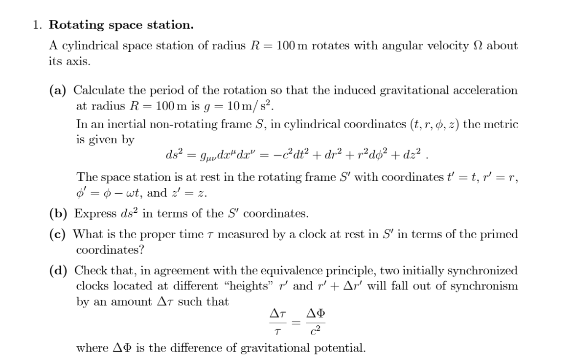 Solved Rotating space station. A cylindrical space station | Chegg.com