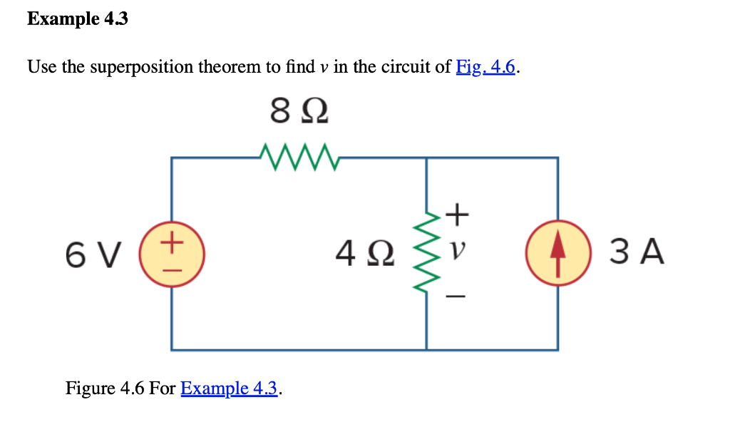 Solved Use the superposition theorem to find v in the | Chegg.com