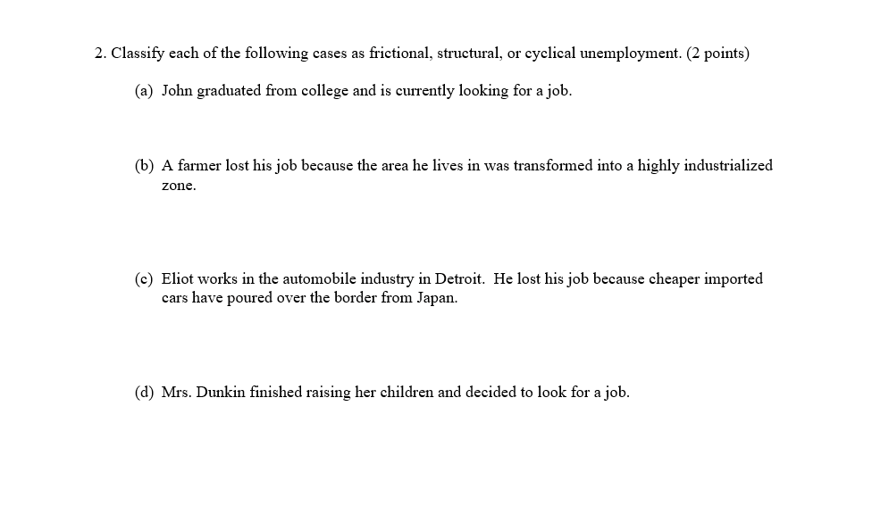 Solved 2. Classify each of the following cases as | Chegg.com