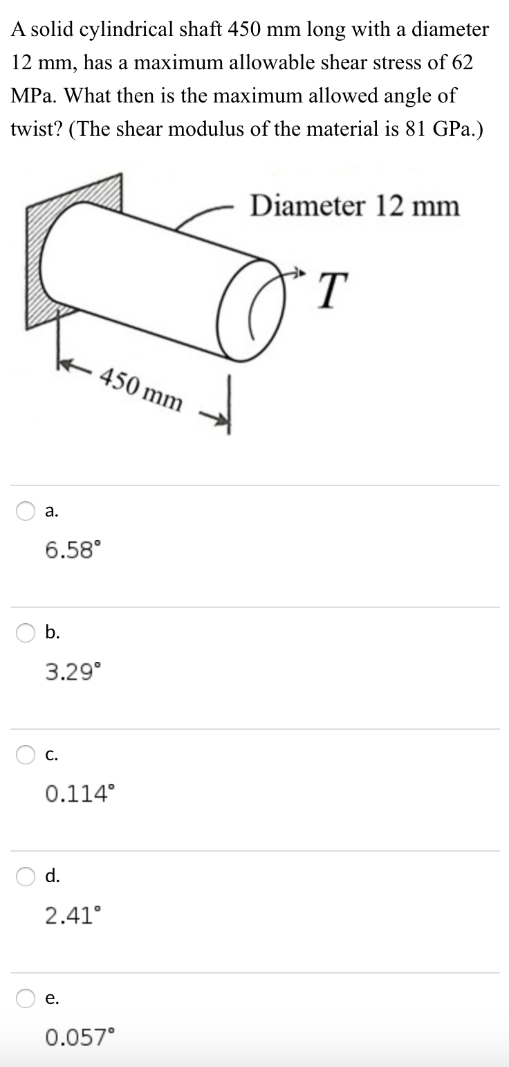 Solved A solid cylindrical shaft 450 mm long with a diameter | Chegg.com