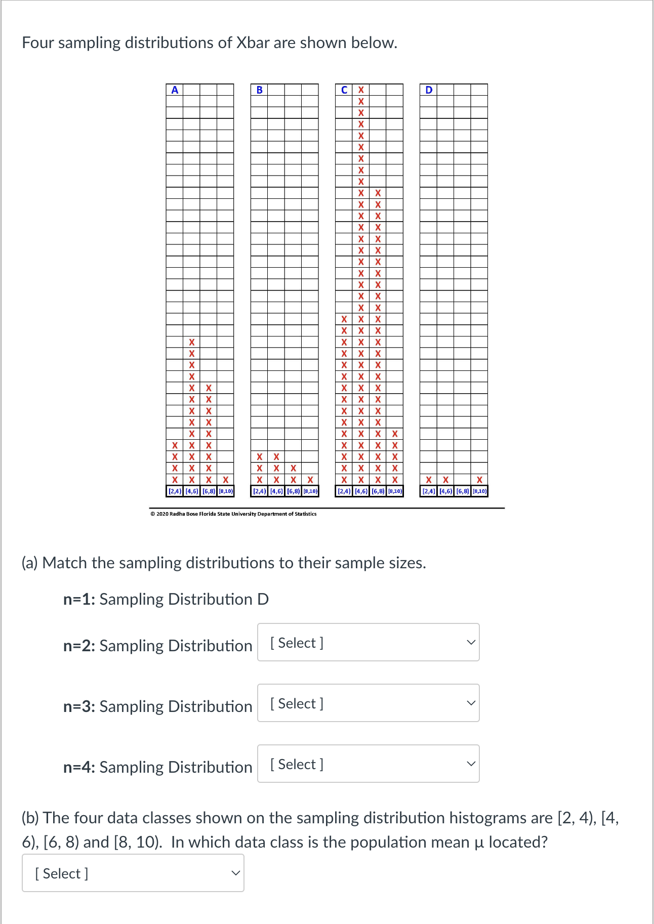 Solved Four Sampling Distributions Of Xbar Are Shown Below
