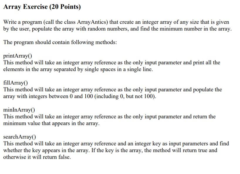 Solved Array Exercise (20 Points) Write a program (call the | Chegg.com