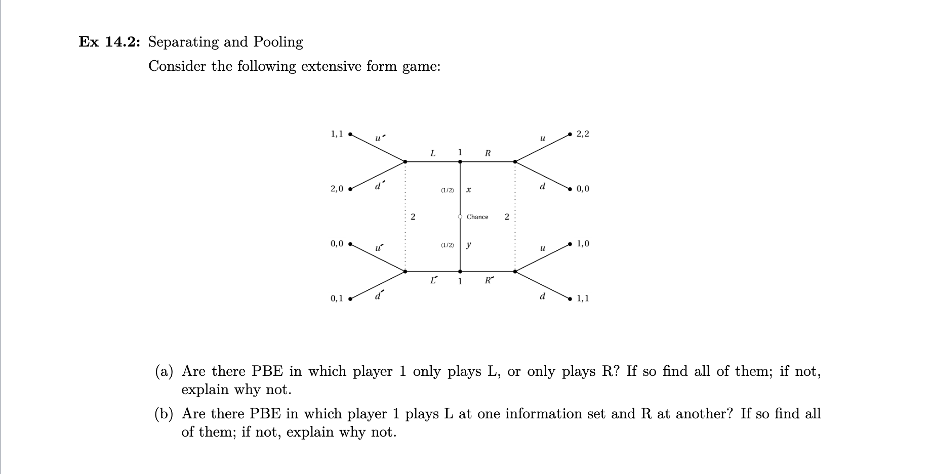 Solved Ex 14.1: Finding PBE Find all Perfect Bayesian | Chegg.com