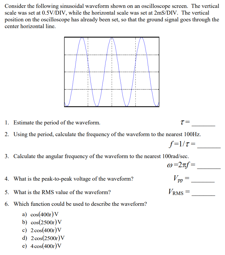 Solved Consider the following sinusoidal waveform shown on | Chegg.com