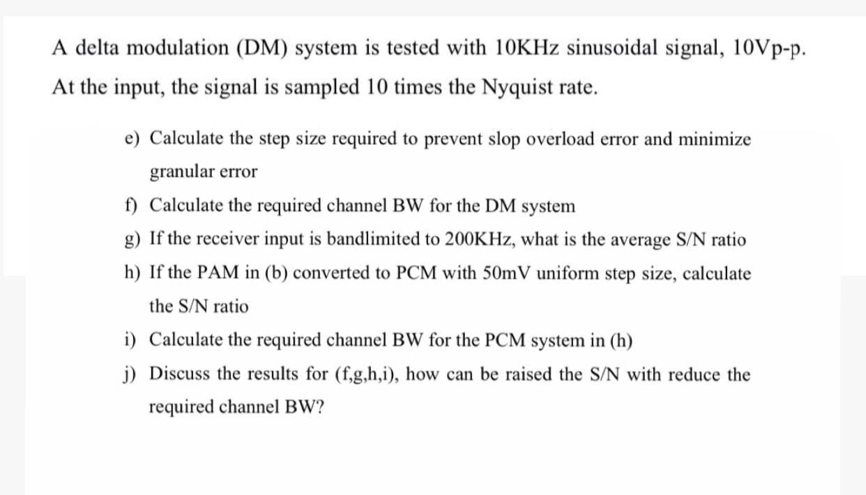 Solved A delta modulation (DM) system is tested with 10KHz | Chegg.com