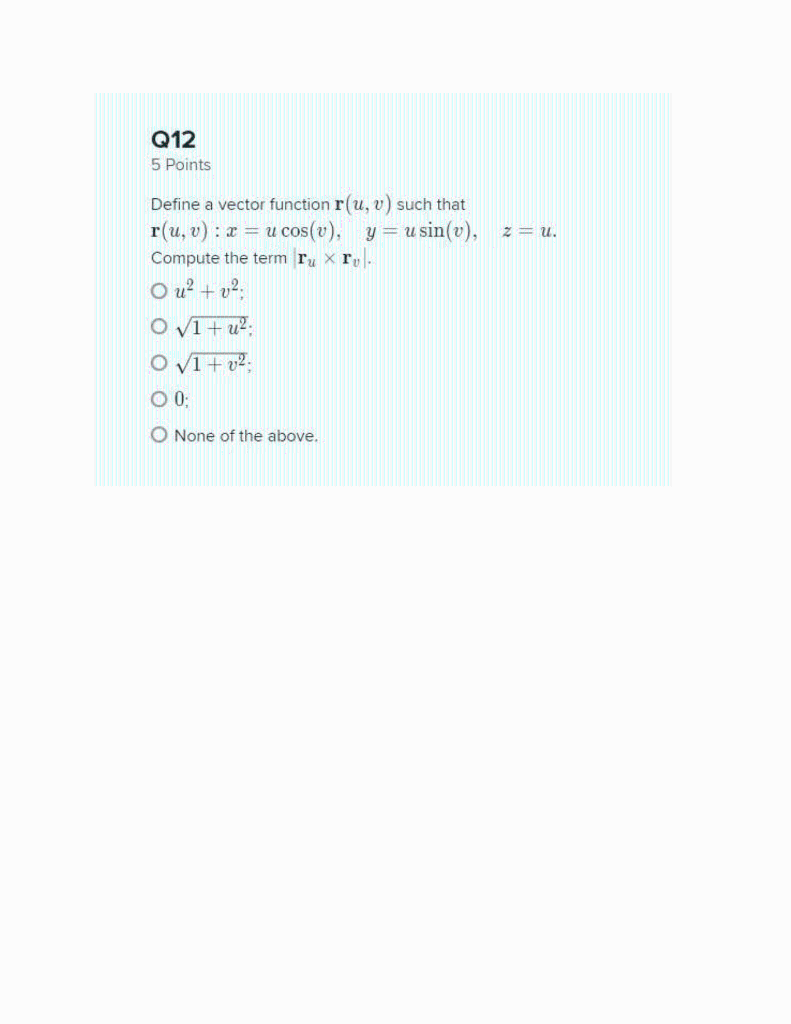 Solved Q12 5 Points 2 = u. Define a vector function r(u, v) | Chegg.com