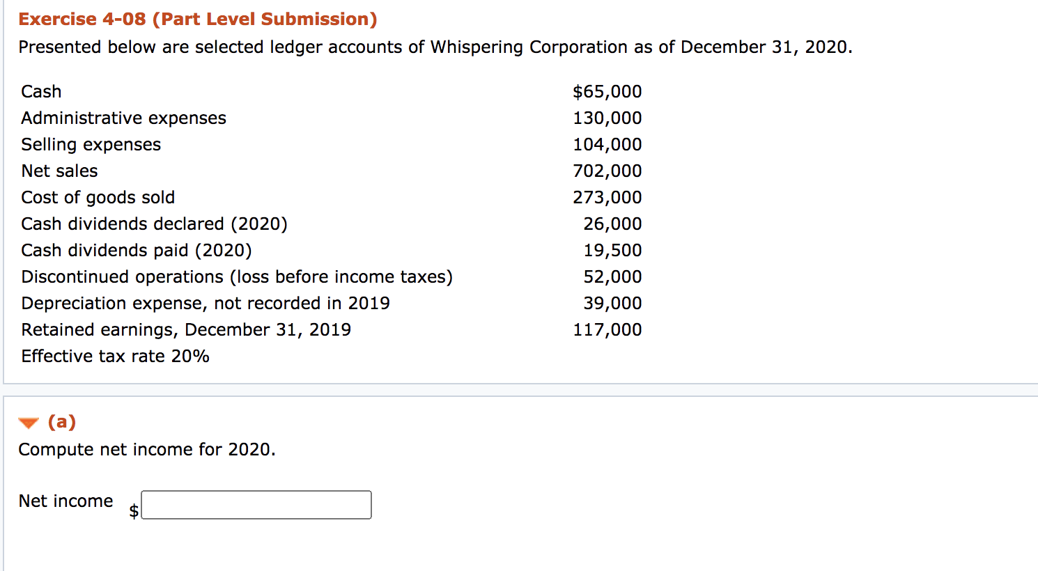 Solved Exercise 4-08 (Part Level Submission) Presented below | Chegg.com