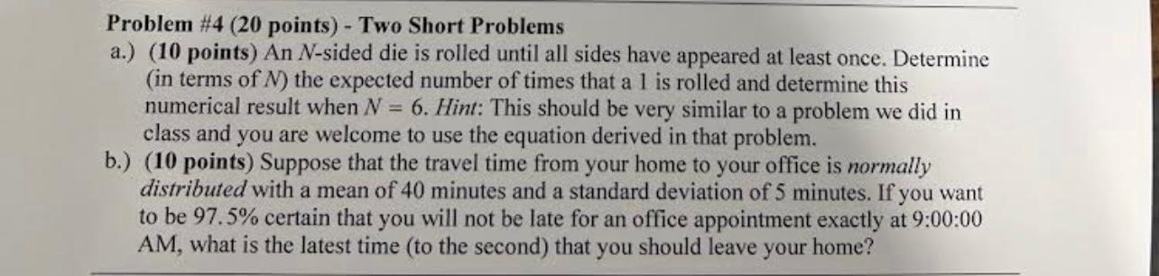 Solved Problem \#4 (20 points) - Two Short Problems a.) (10 | Chegg.com