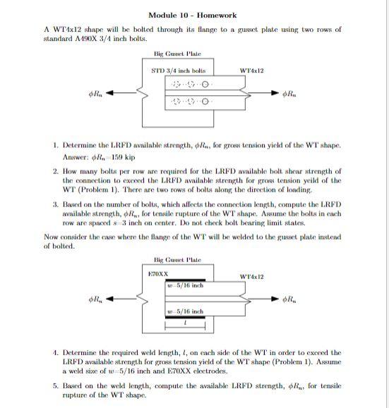 Solved Module 10 - Homework A WT1x12 shape will be bolted | Chegg.com