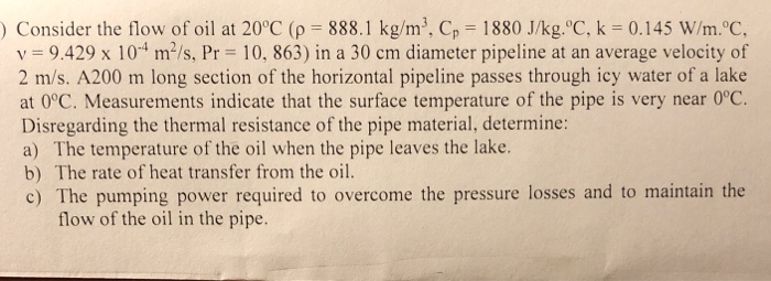 Solved Consider the flow of oil at 20 °C in a 30 cm diameter | Chegg.com