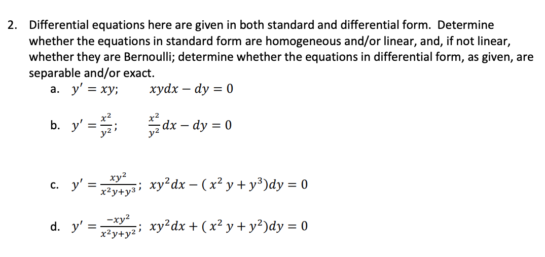 Solved 2. Differential equations here are given in both | Chegg.com