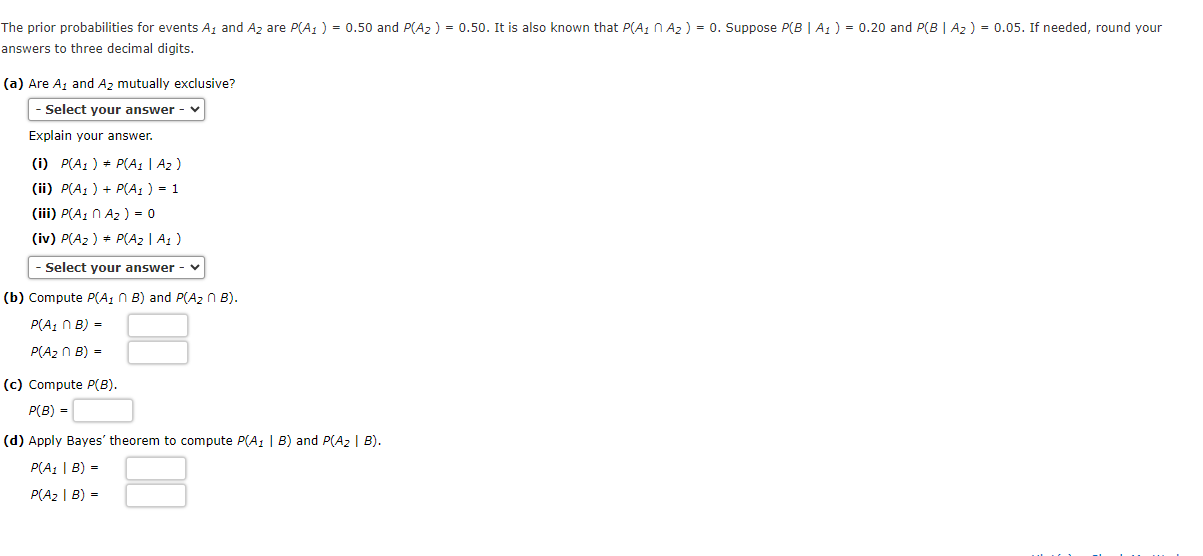 Solved answers to three decimal digits. (a) Are A1 and A2 | Chegg.com