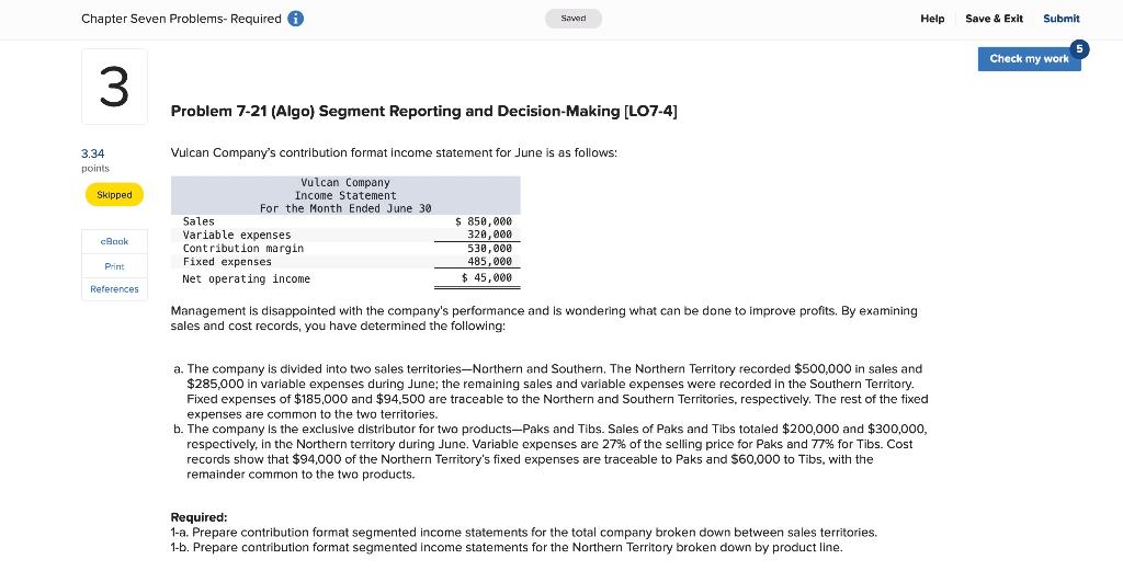 Solved Problem 7-21 (Algo) Segment Reporting and | Chegg.com