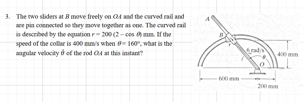 Solved 3. The two sliders at B move freely on OA and the | Chegg.com