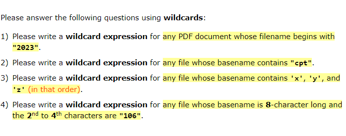 Solved Pease answer the following questions using wildcards: | Chegg.com