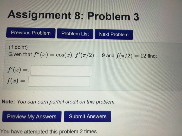 Solved Assignment 8 Problem 3 Previous Problem Problemlist 6421