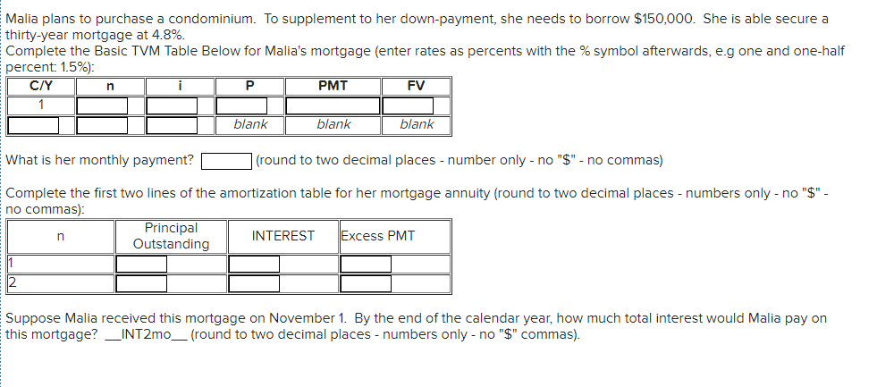 Solved Malia plans to purchase a condominium. To supplement | Chegg.com