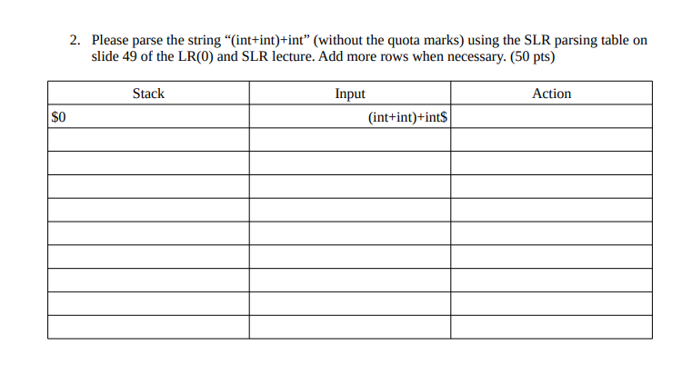 Solved 2. Please parse the string "(int+int)+int” (without | Chegg.com
