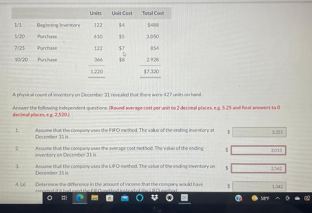 Solved Units Unit Cost Total Cost 1/1 Beginning Inventory | Chegg.com