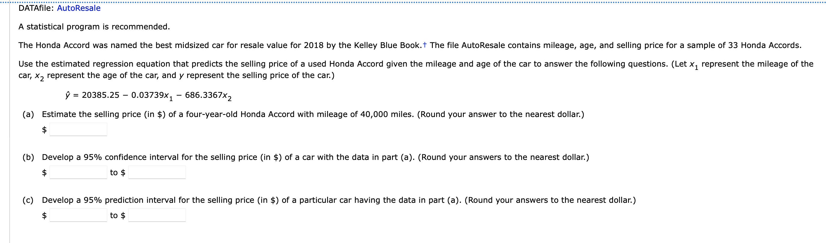 Solved A statistical program is recommended. car, x2 | Chegg.com