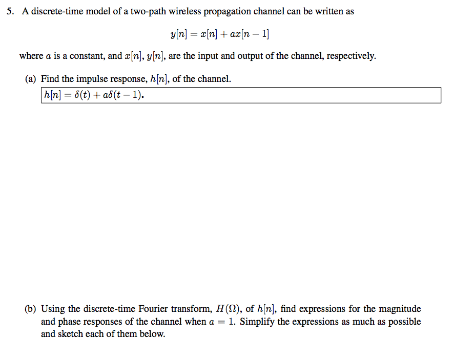 Solved 5. A discrete-time model of a two-path wireless | Chegg.com