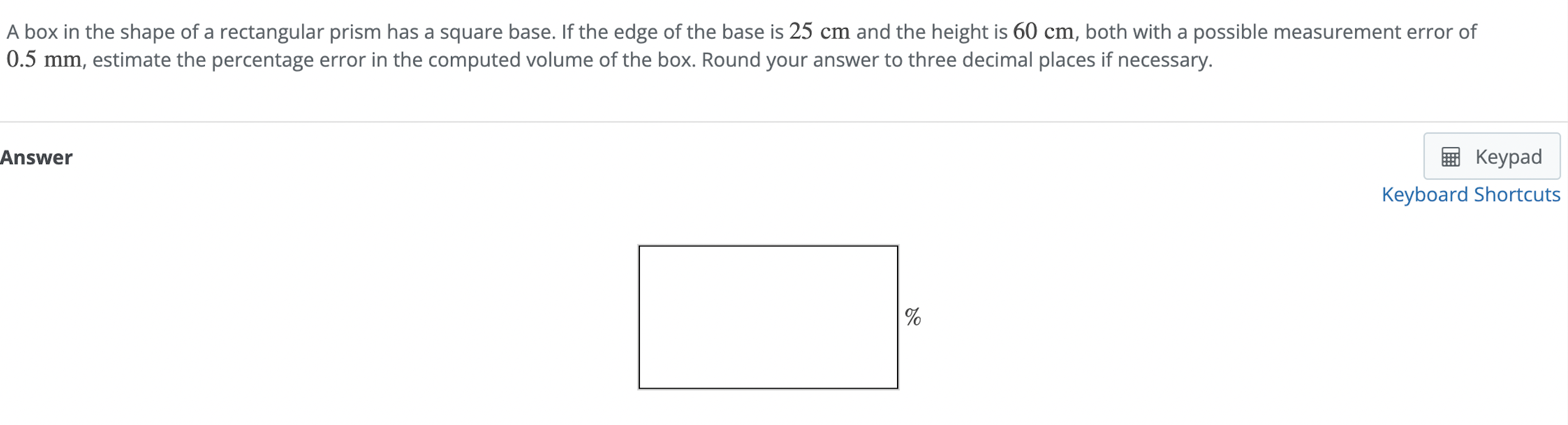 Solved A box in the shape of a rectangular prism has a | Chegg.com