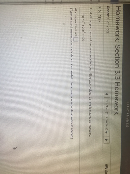 Solved Fall 2017 Math 135 Homework: Section 3.3 Homework | Chegg.com
