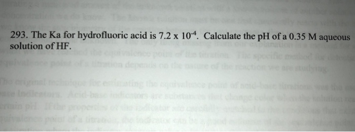 Solved 293. The Ka for hydrofluoric acid is 7.2 x 104. | Chegg.com