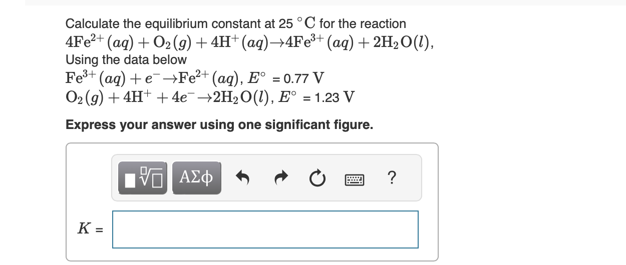 Solved Calculate The Equilibrium Constant At 25∘c For The