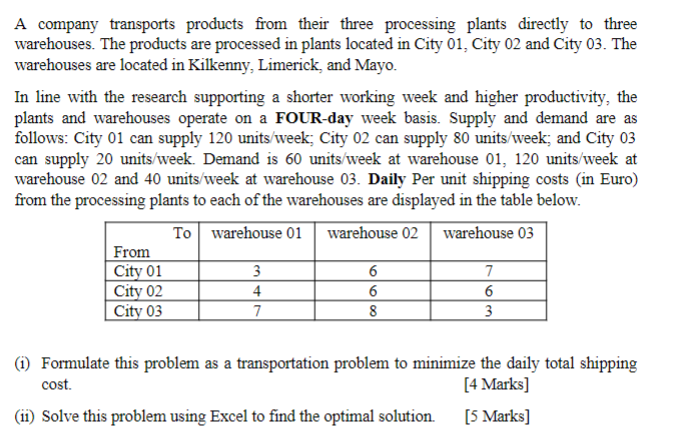 Solved A company transports products from their three | Chegg.com