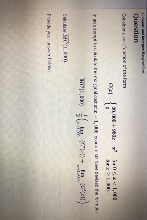Solved Compute and Interpret Marginal Cost Question Consider | Chegg.com